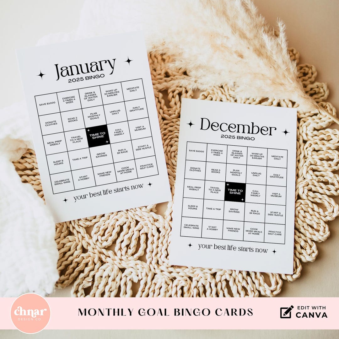 Monthly Goal Bingo Card, Goal Setting Bingo Card Template, 2025 Vision ...