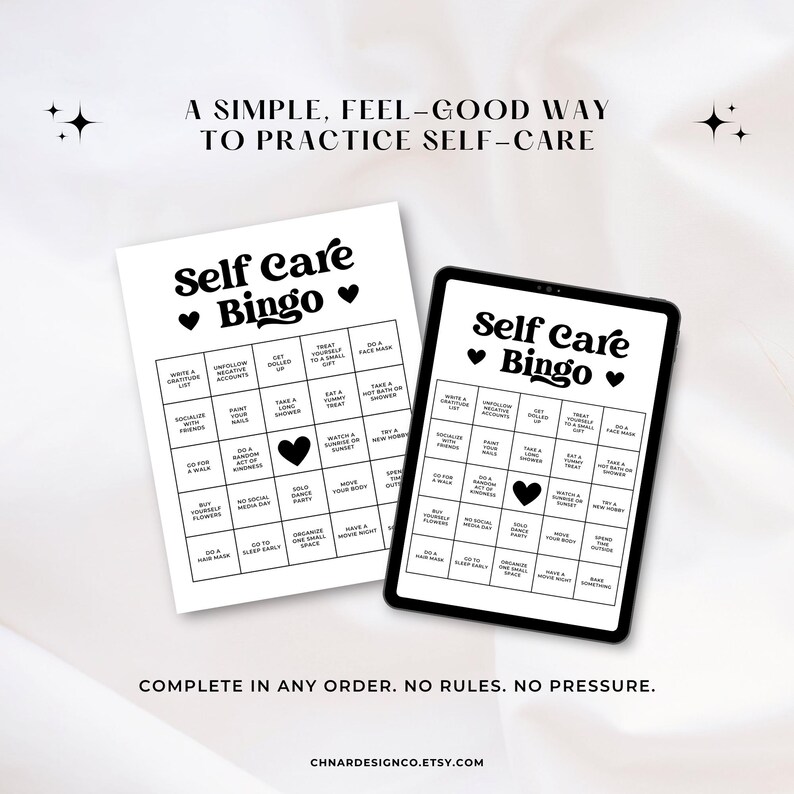 Self Care Bingo Printable, Prefilled Self Care Challenge, Wellness ...