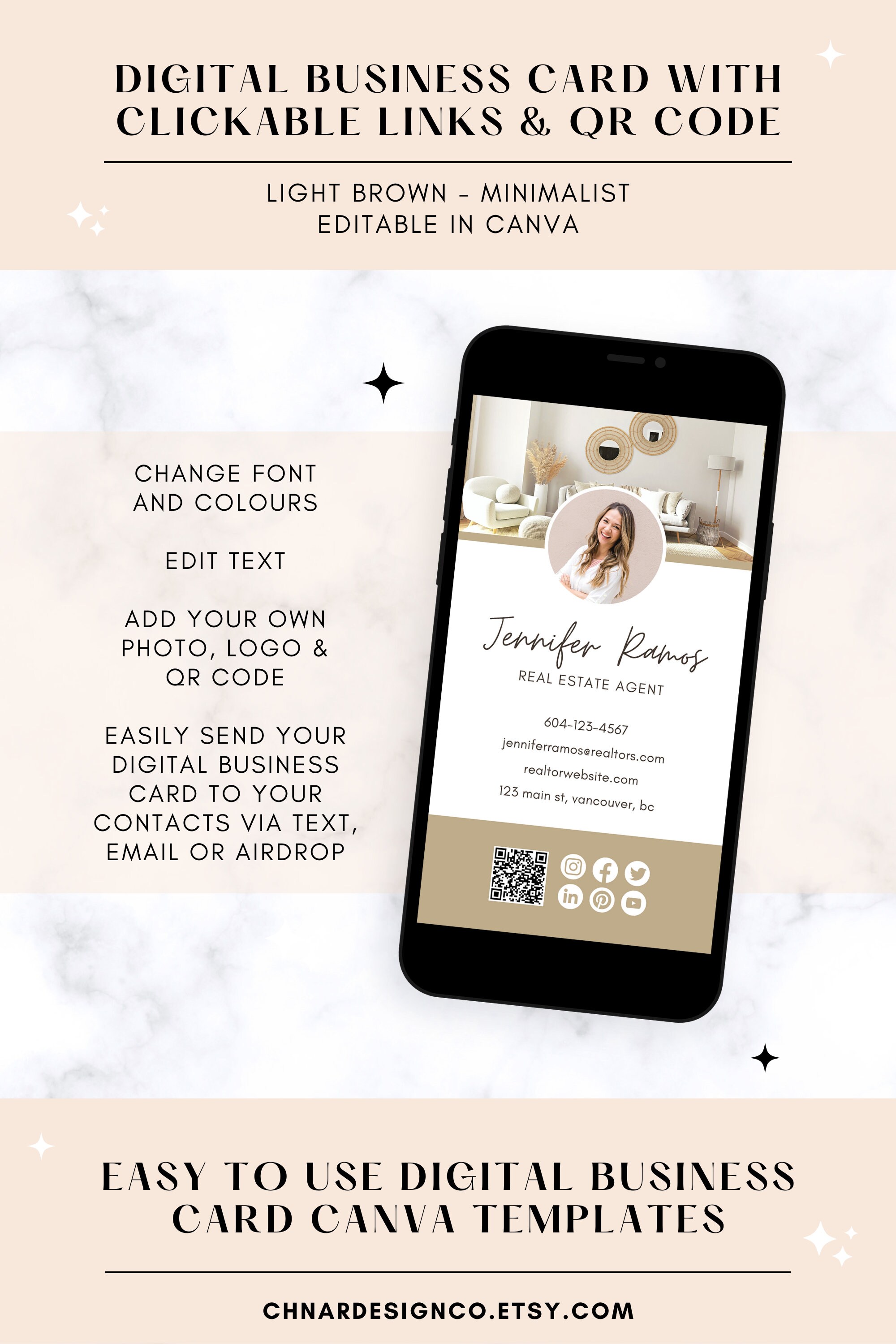 Digital Business Card Edit in Canva Clickable Links Qr Code - Etsy