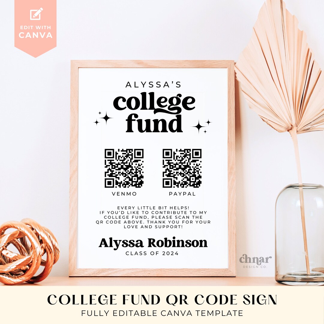 College Fund QR Code Sign, Minimalist High School Graduation Sign ...