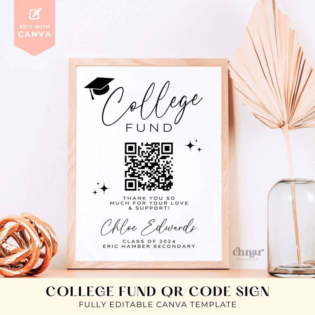 Venmo College Fund QR Code Sign Template, DIY Grad Party Donation ...