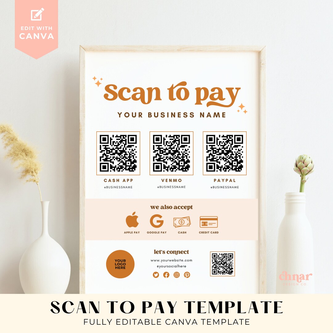Editable QR Code Sign for Hair Salon, Lash Artist, Scan to Pay Template ...