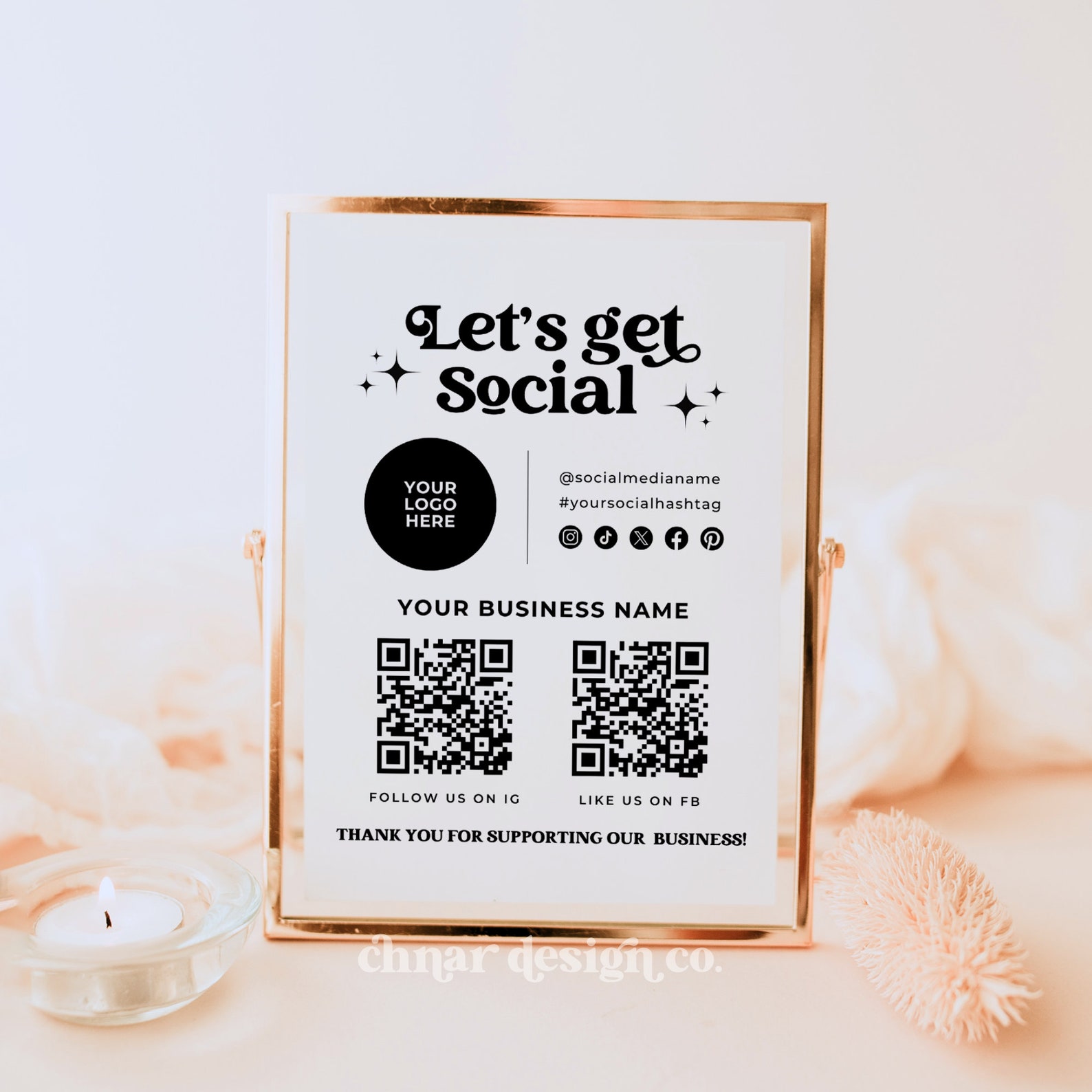 Lets Get Social Printable Sign, Connect With Us Social Media Sign Canva ...