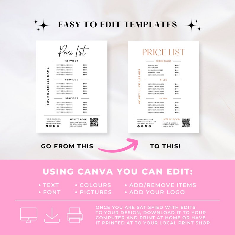 Make up Price List Template, DIY Printable Price Sign for Braids, Nails ...