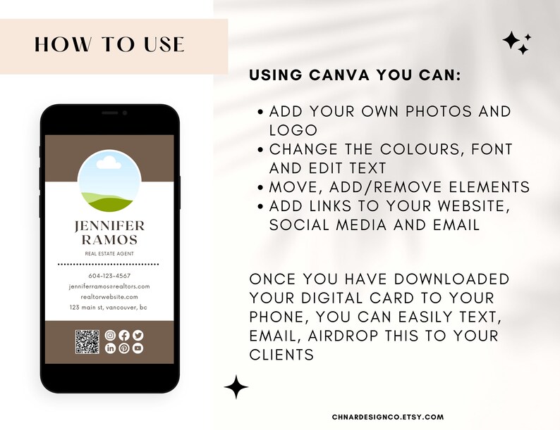 Digital Business Card Clickable Links Qr Code Canva Template - Etsy