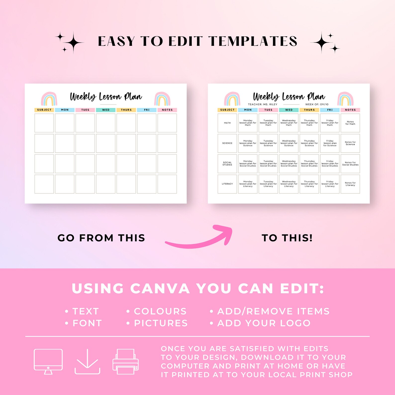 Printable Weekly Lesson Plan Template Preschool, Edit in Canva and ...