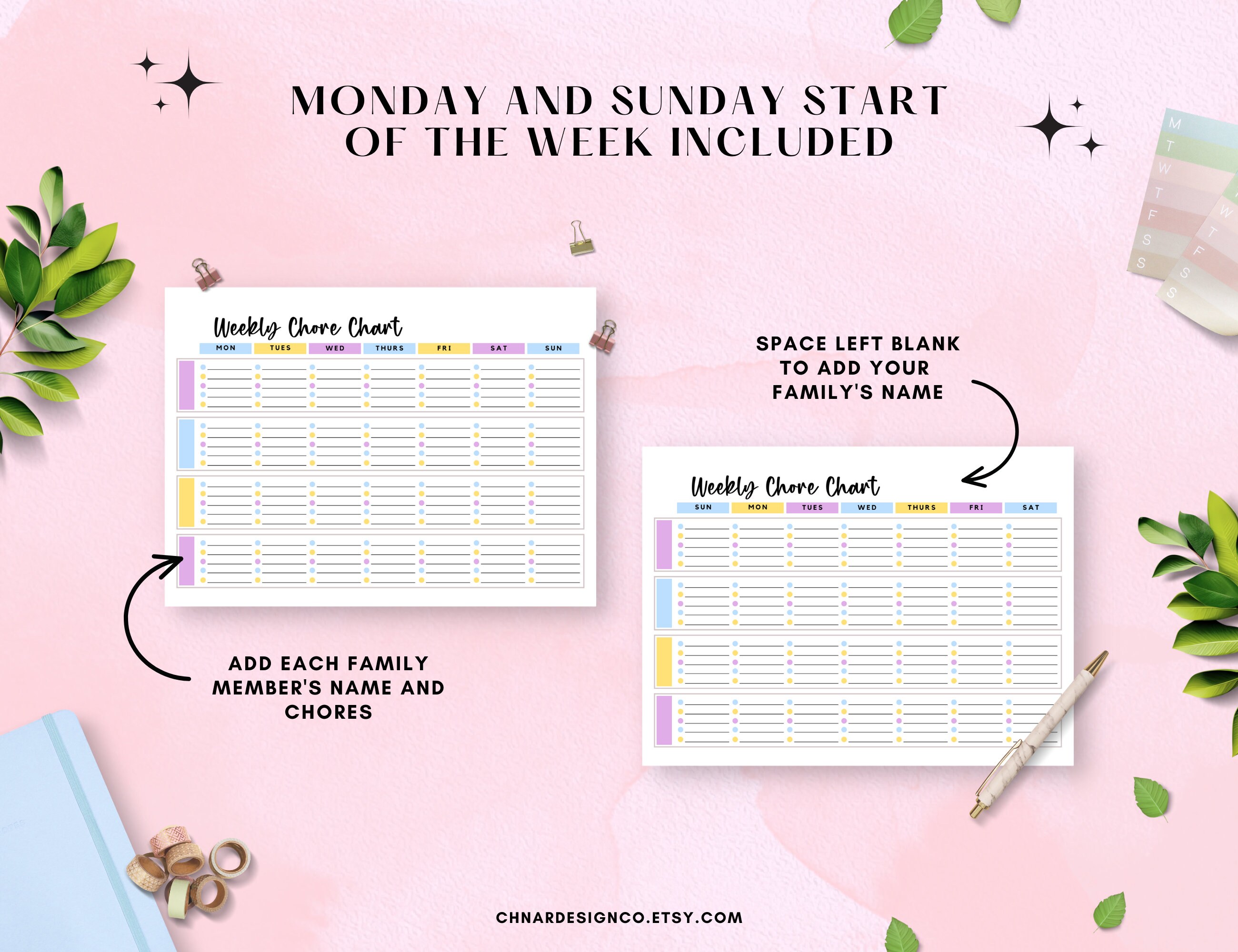 Family Chore Chart Editable Template, Instant Download PDF, Colorful ...