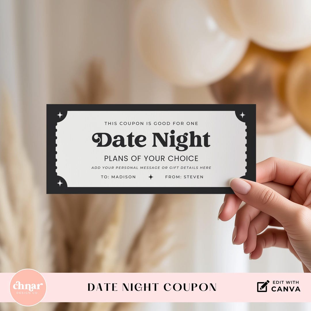 Customizable Date Night Coupon, Printable Gift Voucher for Couples ...