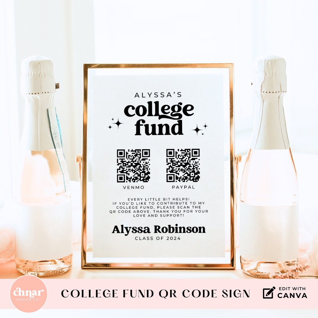 College Fund QR Code Sign for High School Grad, Printable Tip the ...