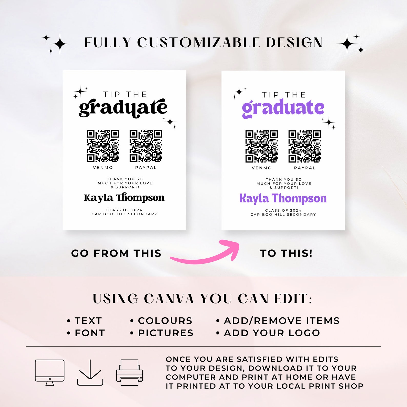 Tip the Graduate QR Code Sign, Graduation Party Sign Canva Template ...