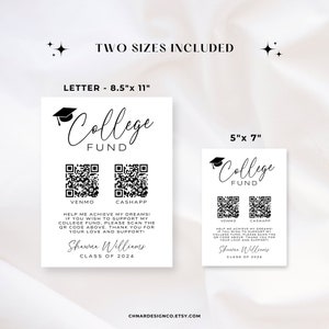 College Fund Sign, Editable Graduation QR Code Sign, Printable Scan to ...