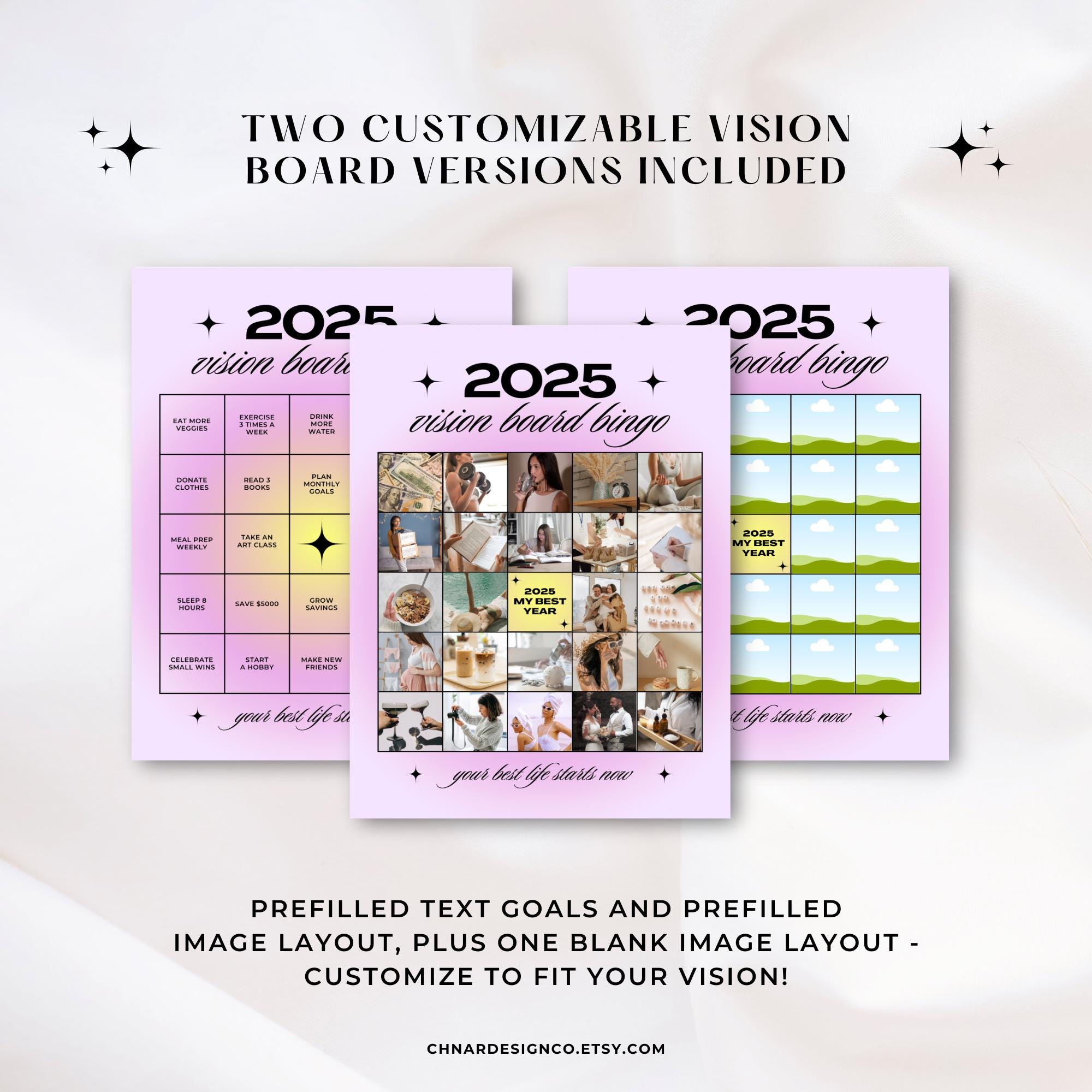 Bingo Vision Board Editable, Printable 2025 New Years Goals Tracker ...