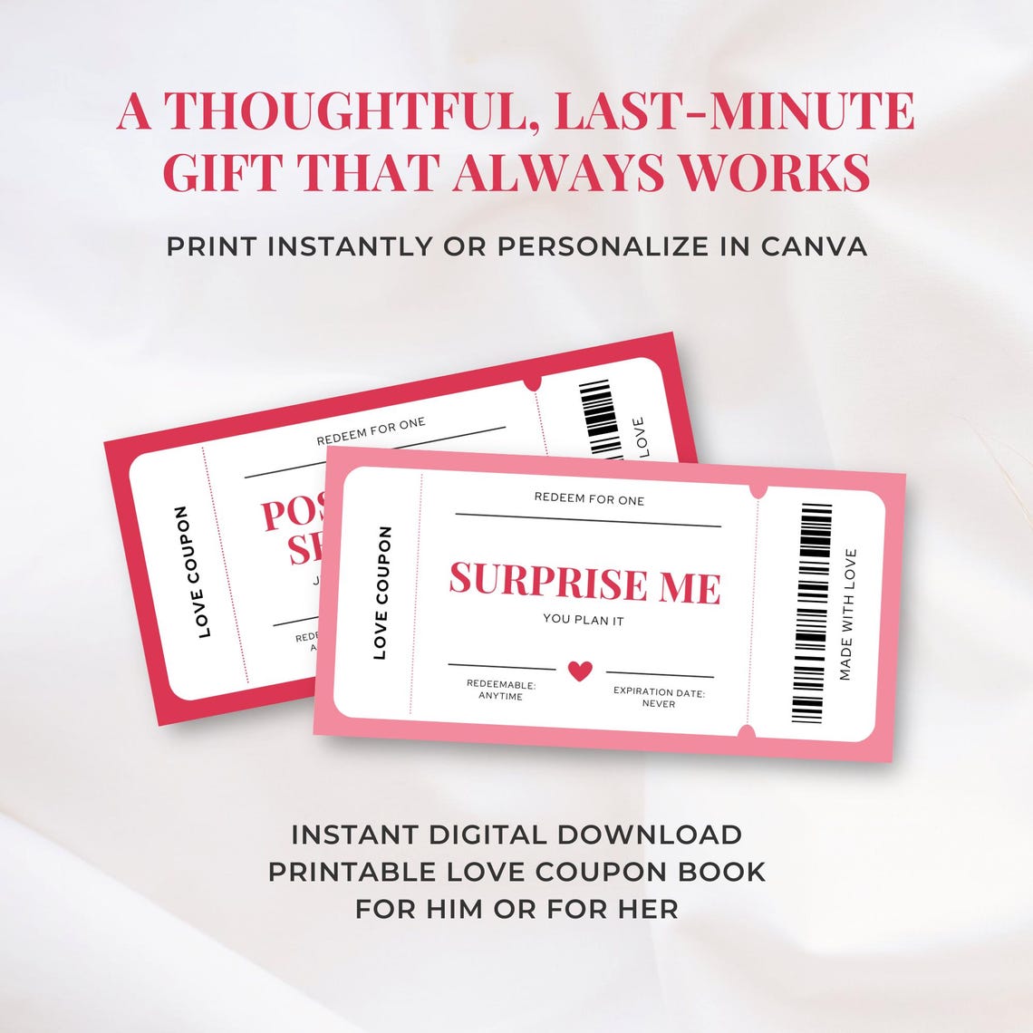Printable Love Coupon Book for Couples, Valentine's Day Gift Voucher ...