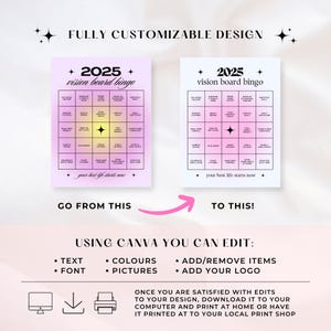 Bingo Vision Board Editable, Printable 2025 New Years Goals Tracker ...