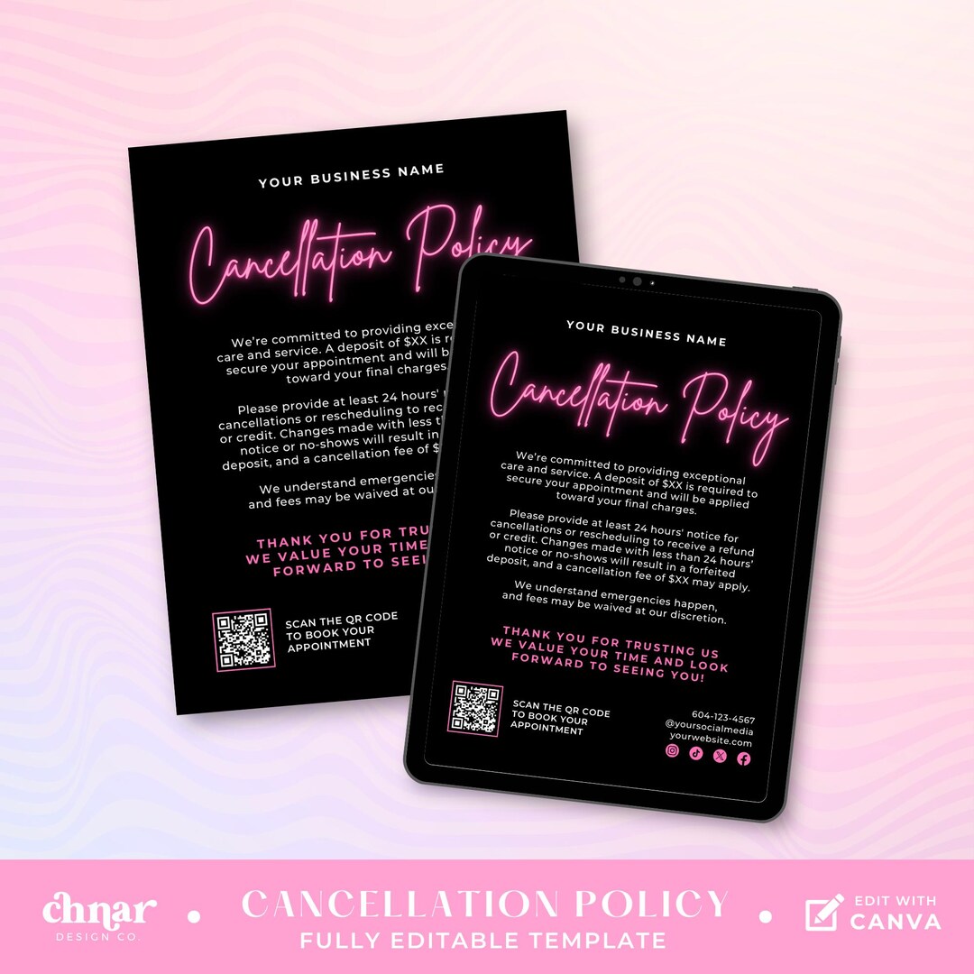 Editable Cancellation Policy Form, Cancellation Policy Template for ...