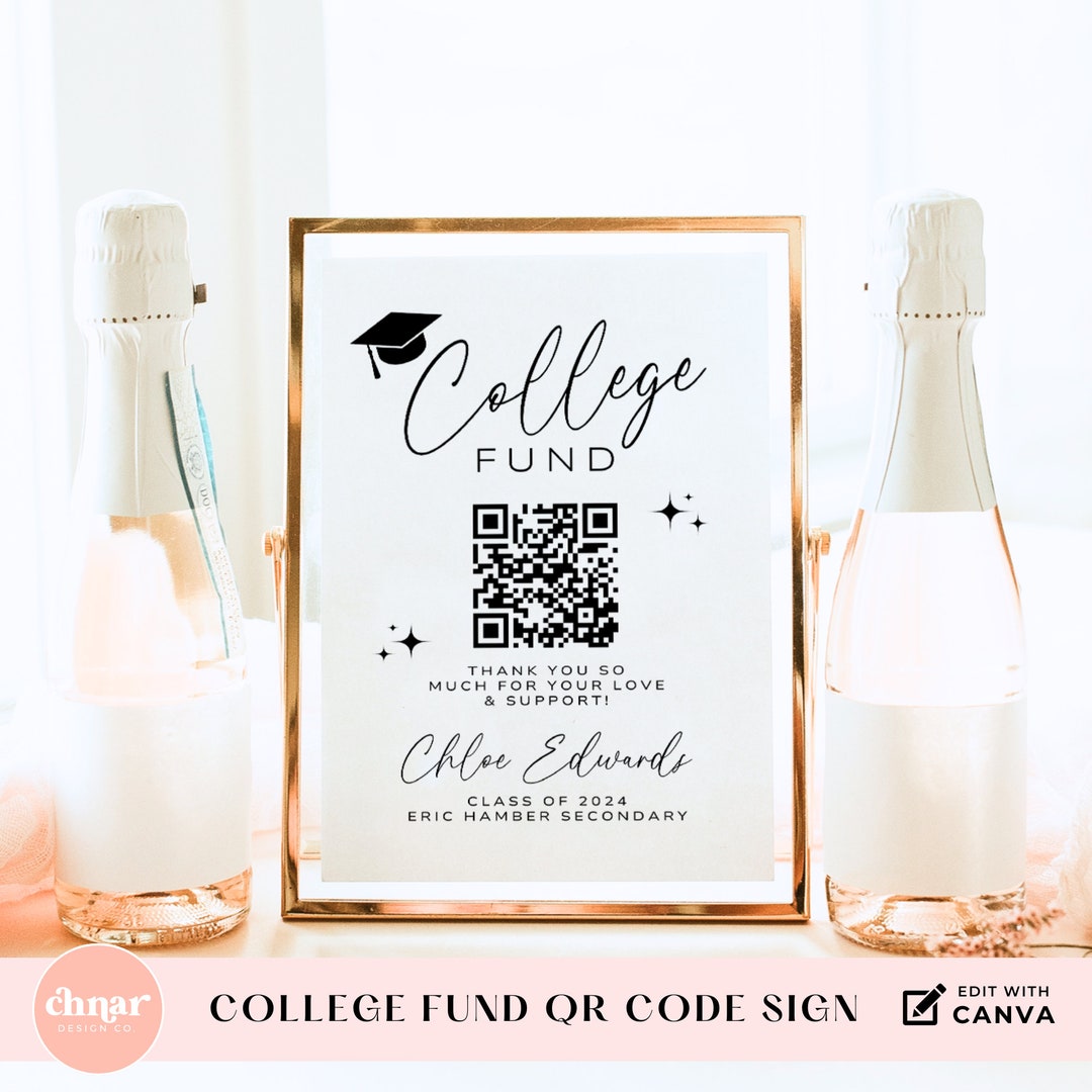 Grad QR Code Sign, Editable Venmo QR Code College Fund Template, High ...