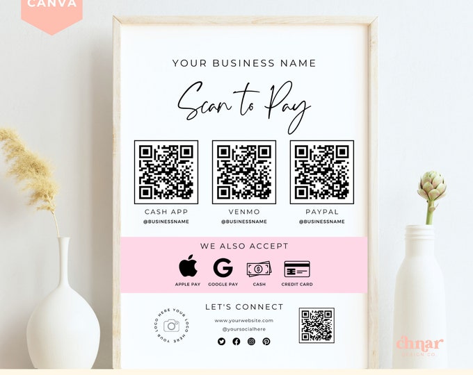 Custom Printable Virtual Tip Jar QR Code Sign Canva Template, Instant ...