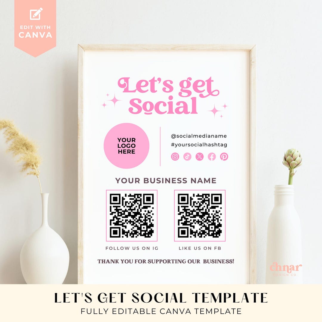 Lets Get Social Printable Sign, Connect With Us on Social Media QR Code ...