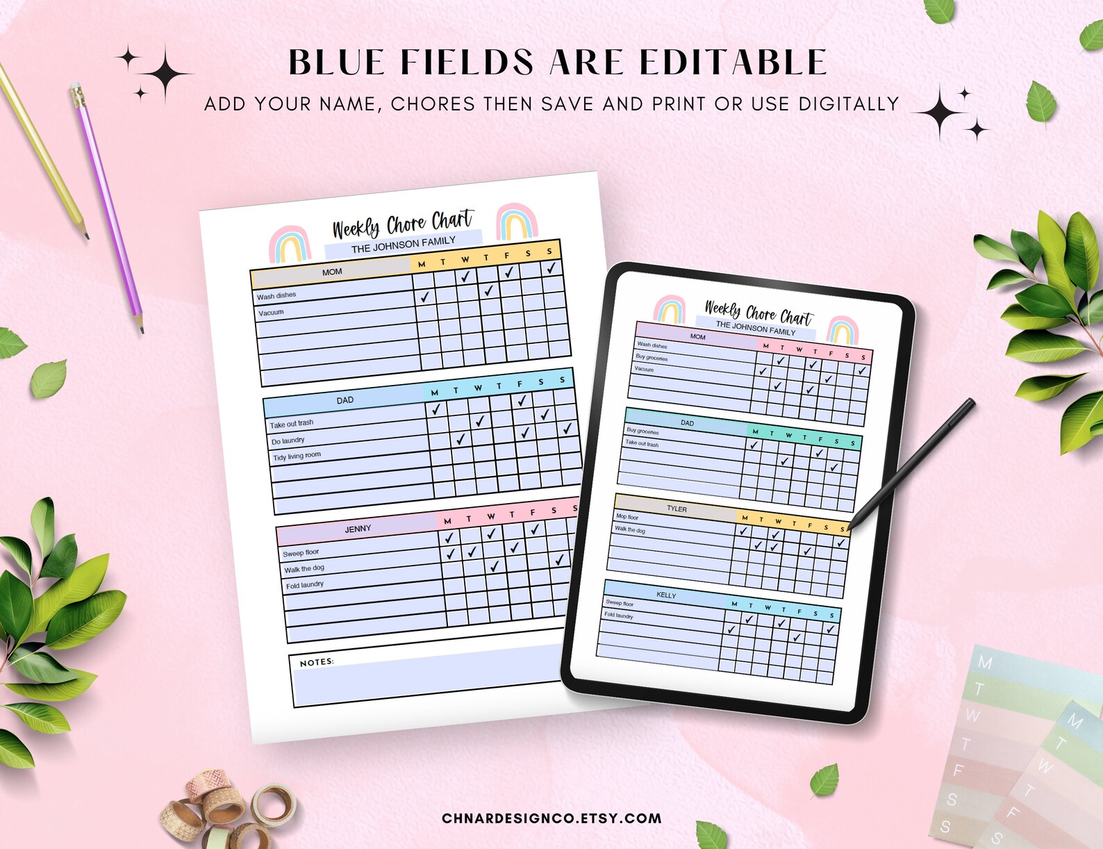 Editable Cleaning Schedule Template Family Chore Chart - Etsy