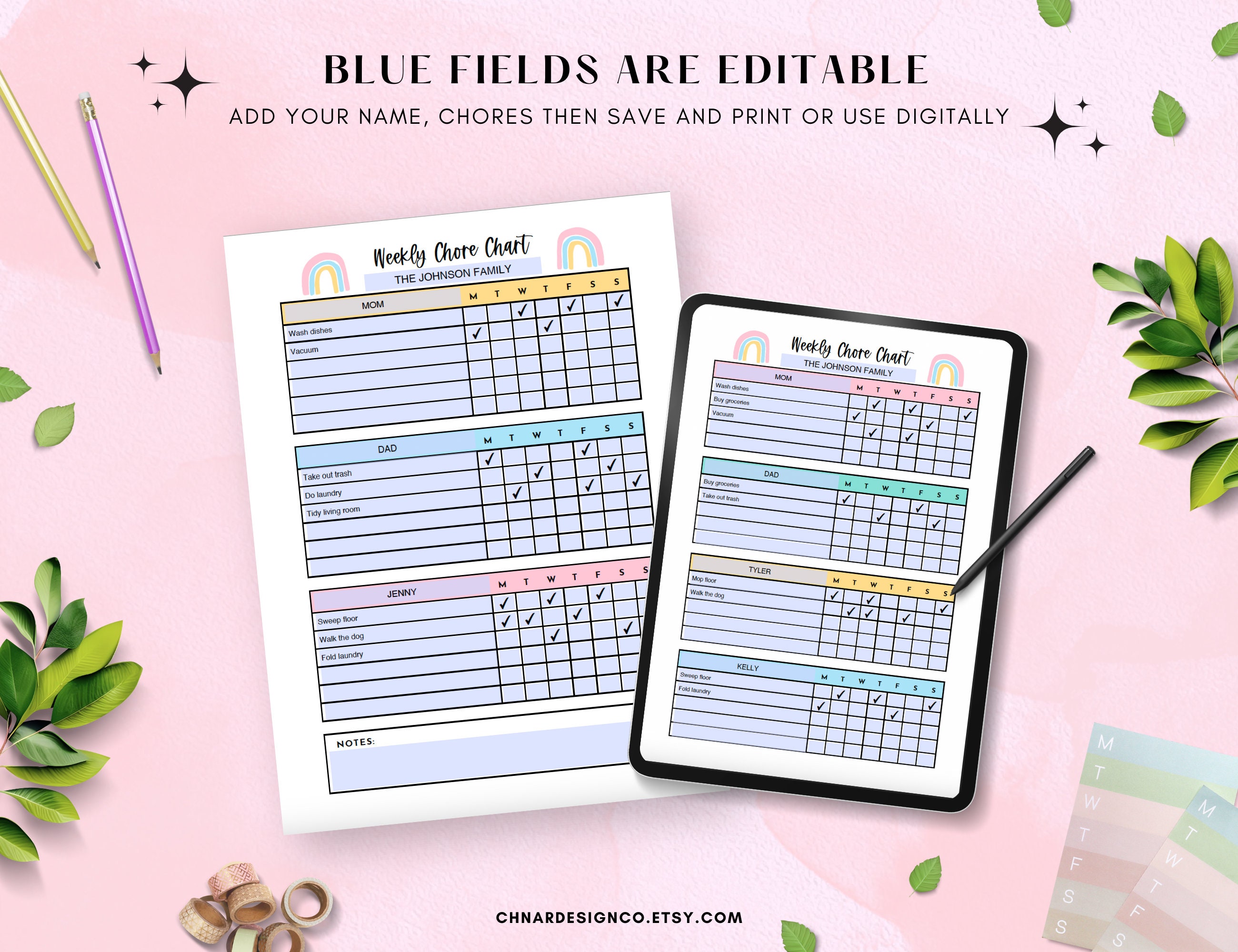 Editable Cleaning Schedule Template Family Chore Chart - Etsy Canada