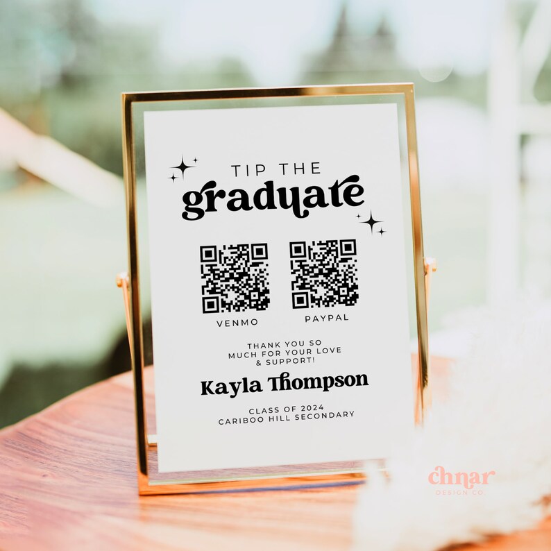 Tip the Graduate QR Code Sign, Graduation Party Sign Canva Template ...