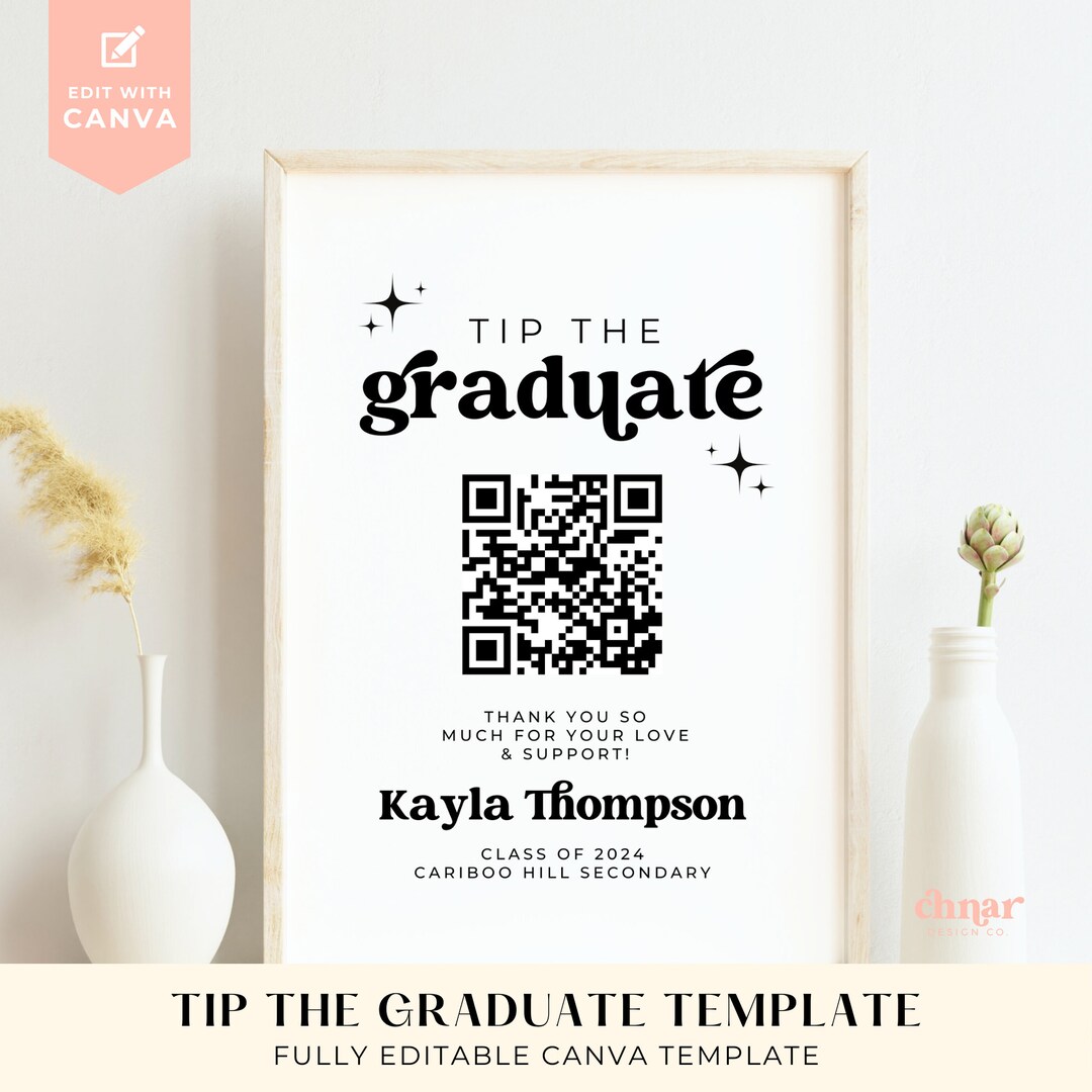 Tip the Grad Sign, College Fund QR Code Template, Printable Highschool ...