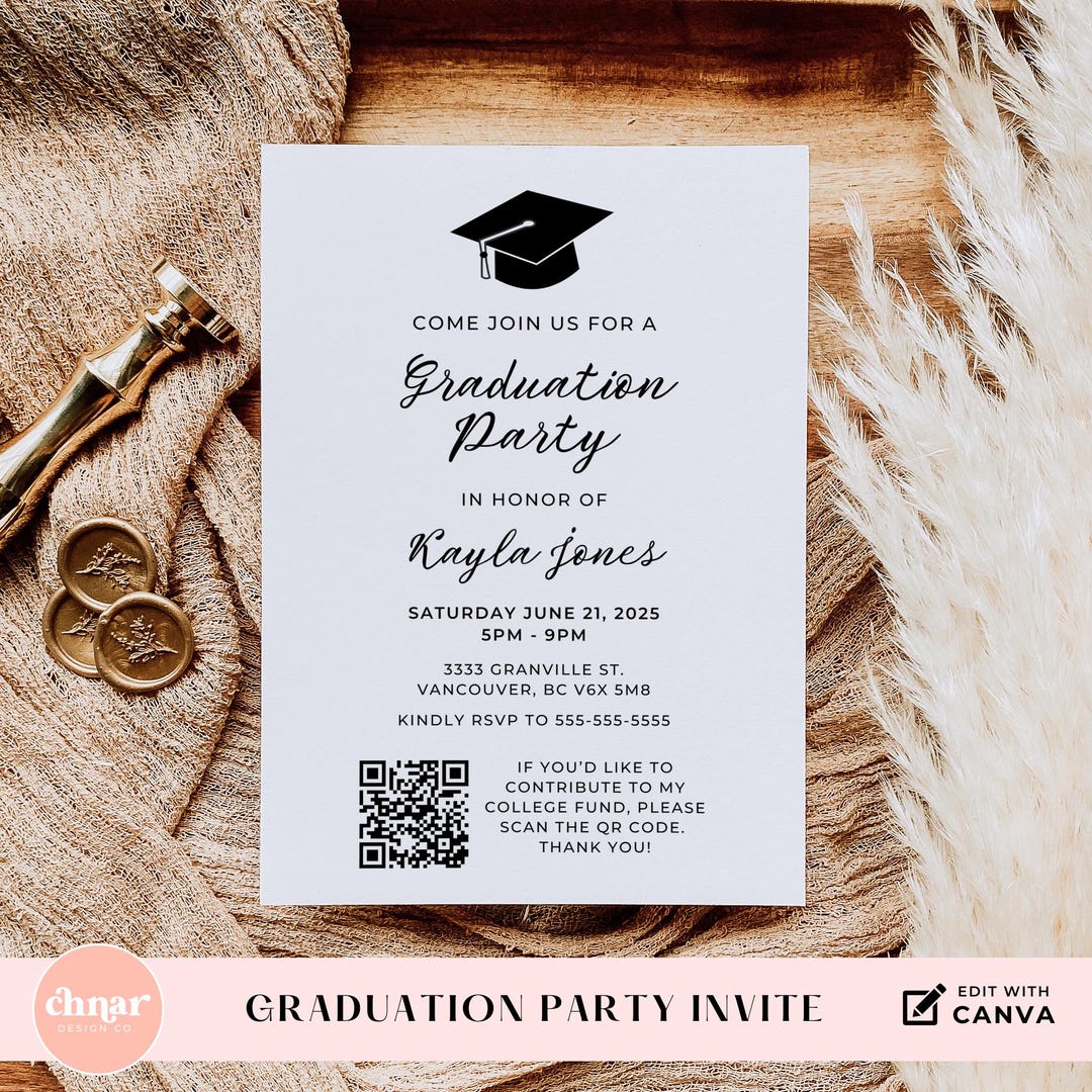 Graduation Party Insert Template, Editable College Fund or RSVP QR Code ...