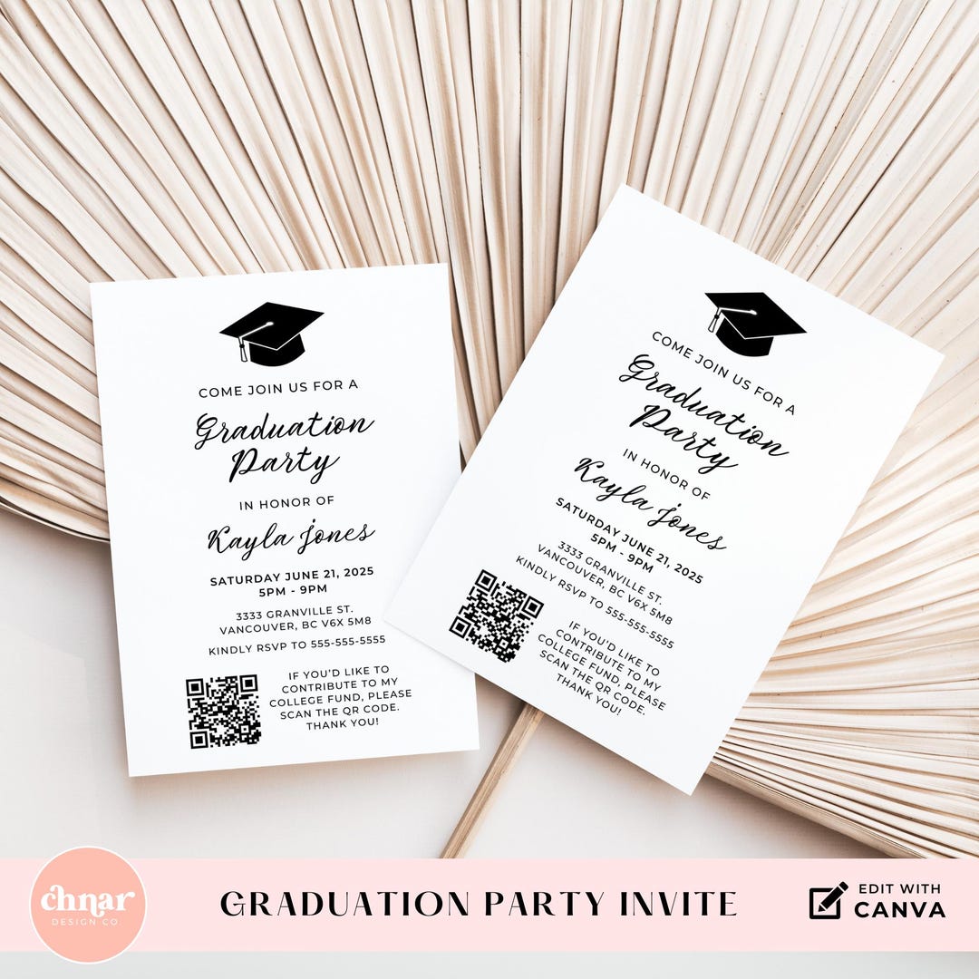 Graduation Party Invitation Insert Template, Editable College Fund QR ...