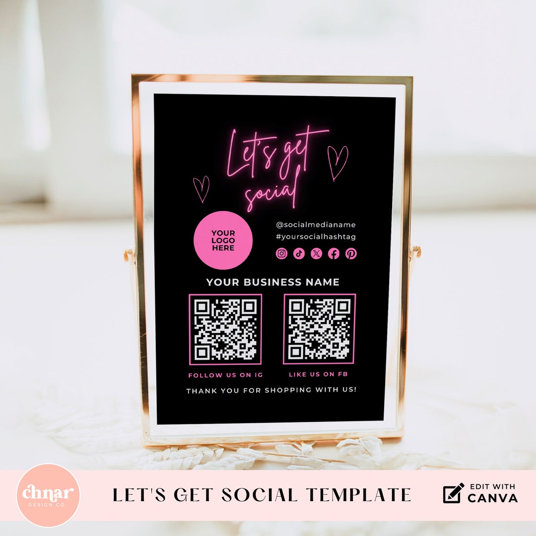 Printable Follow Us QR Code Sign for Pop up Event, Editable Let's Get ...