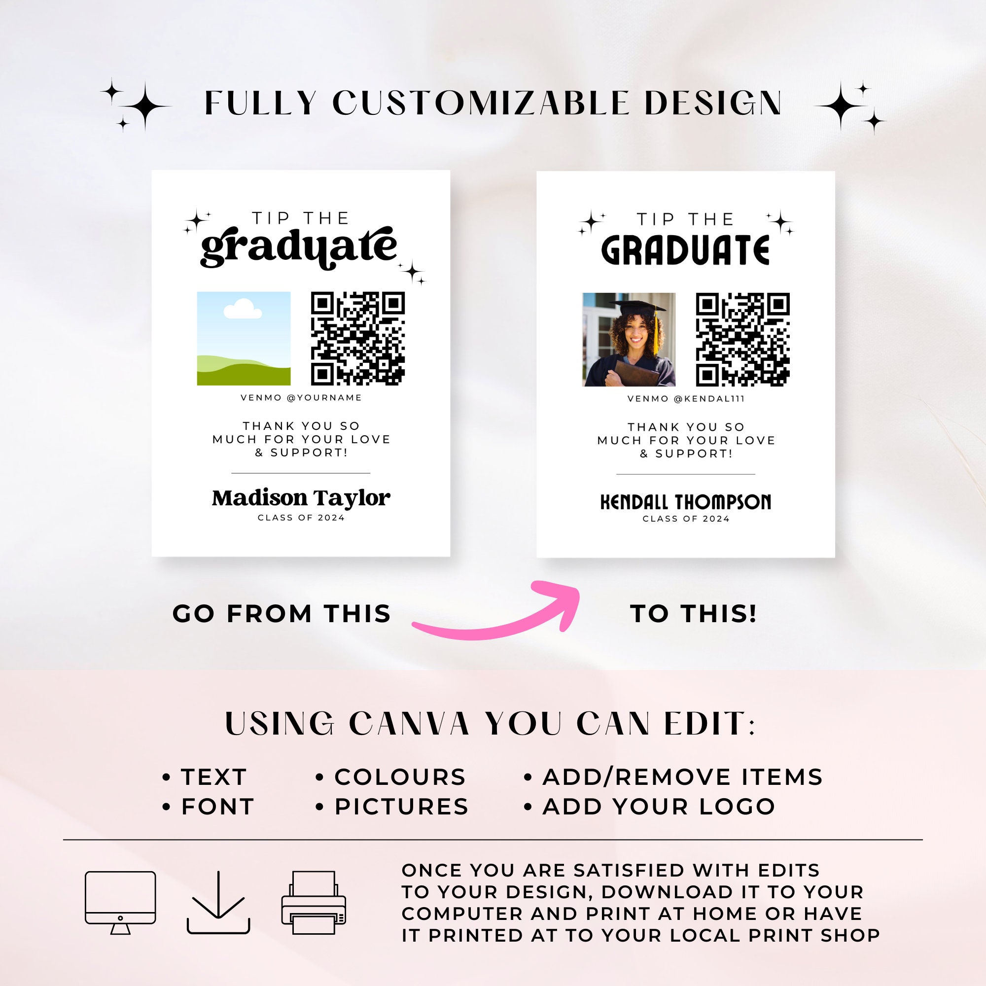 Tip the Graduate Sign, Graduation Party Sign With Editable QR Code ...