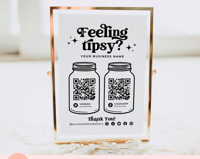 Retro Feeling Tipsy Tip Bar Printable Virtual Tip Venmo Cashapp Tip ...