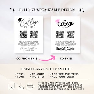 College Fund Sign, Editable Graduation QR Code Sign, Printable Scan to ...