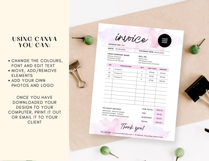 Fillable Invoice Template Pdf Simple Invoice Template Pdf - Etsy