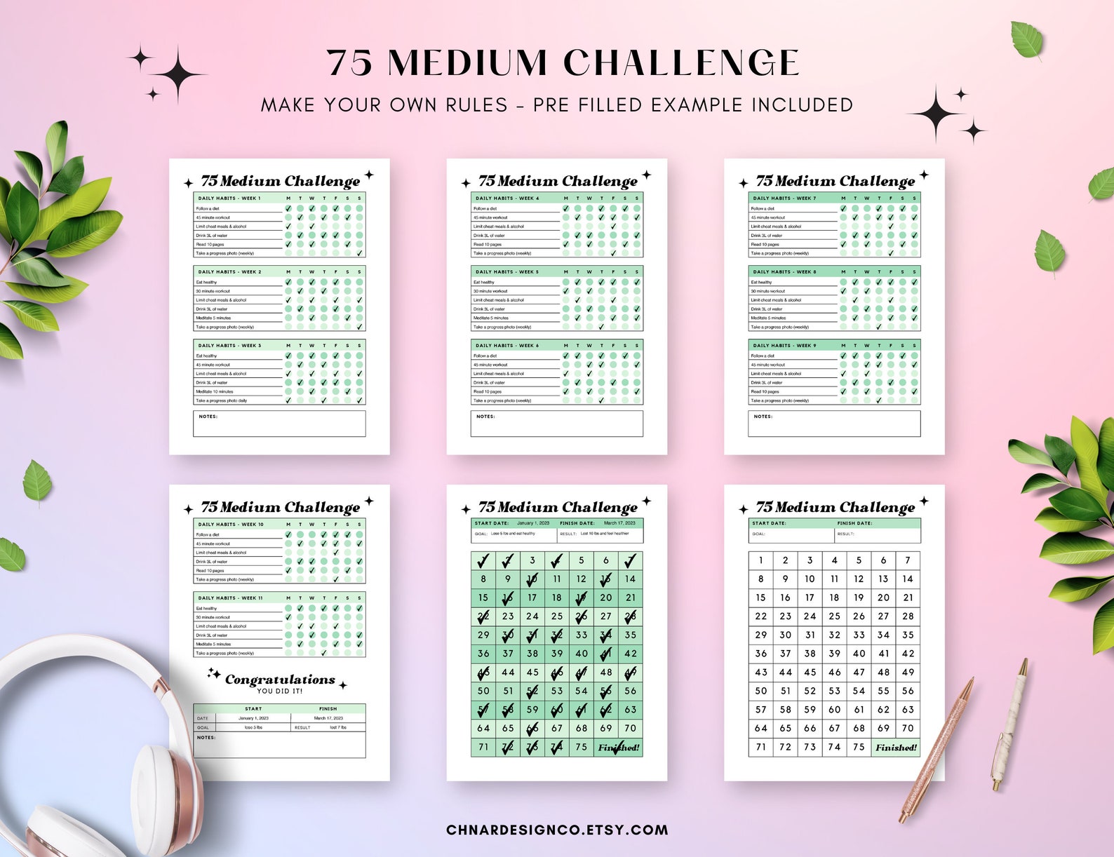 75 Medium Challenge Printable - Blank, Fillable Weight Loss Tracker ...
