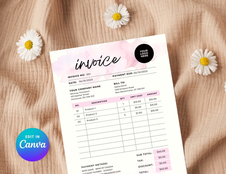 Fillable Invoice Template Pdf Simple Invoice Template Pdf - Etsy