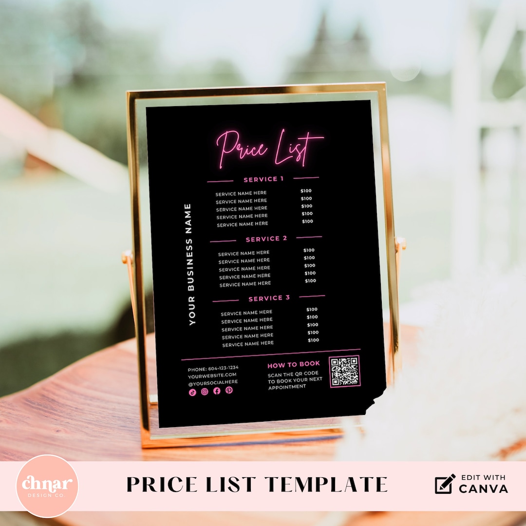 Pricing List Template for Waxing, DIY Price List Sign for Hair Stylist ...