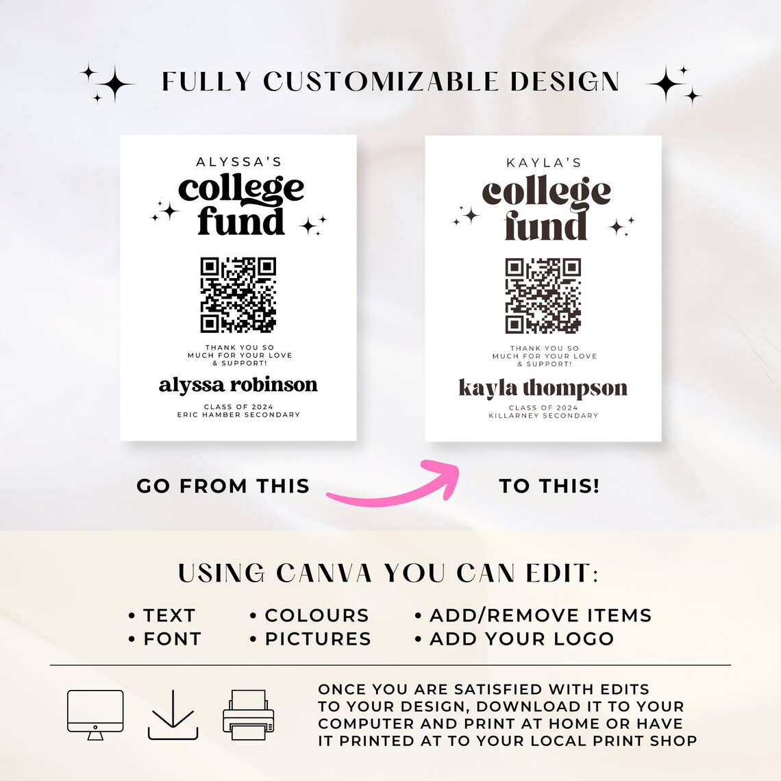 College Fund Sign, QR Code Template for High School Graduation ...