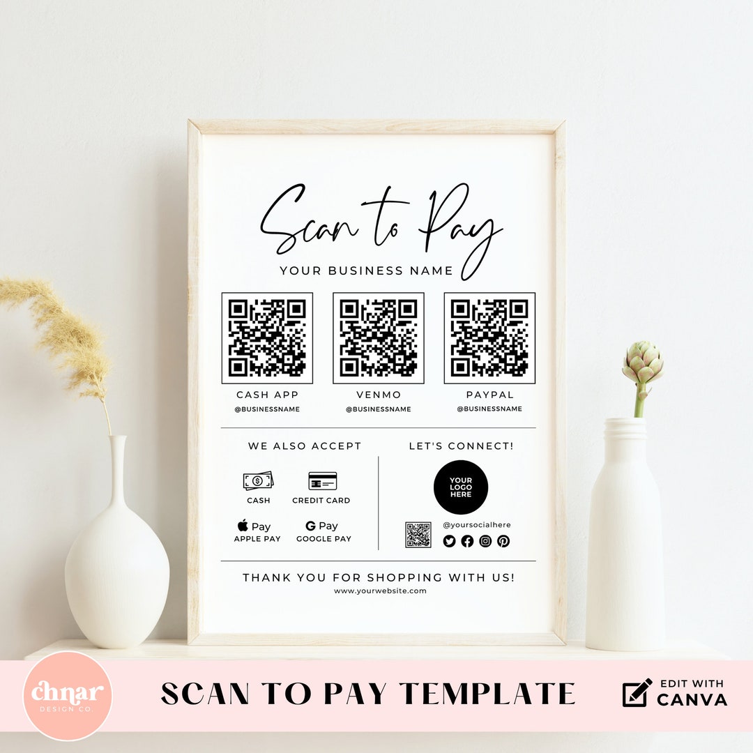 Scan to Pay Instant Download, Multi QR Code Payment Sign for Salon and ...