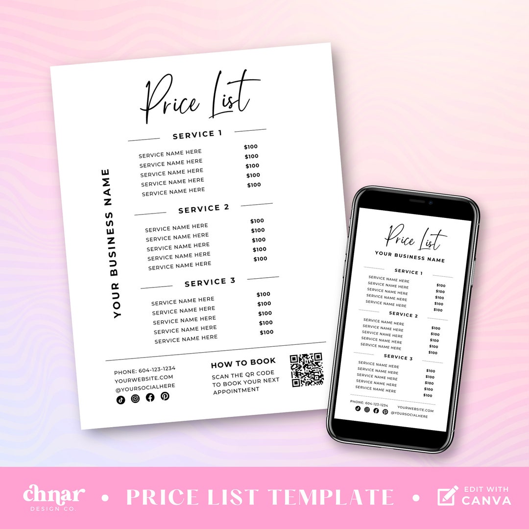 Make up Price List Template, DIY Printable Price Sign for Braids, Nails, Lashes, Medspa, Edit in ...
