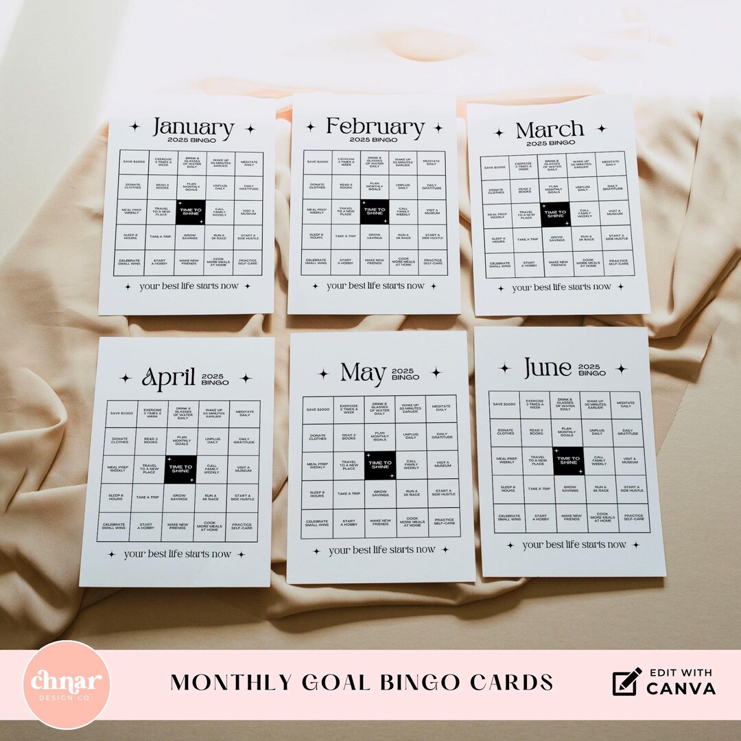 Monthly Bingo Card, Editable 2025 Bingo Card Goals, Goal Setting ...