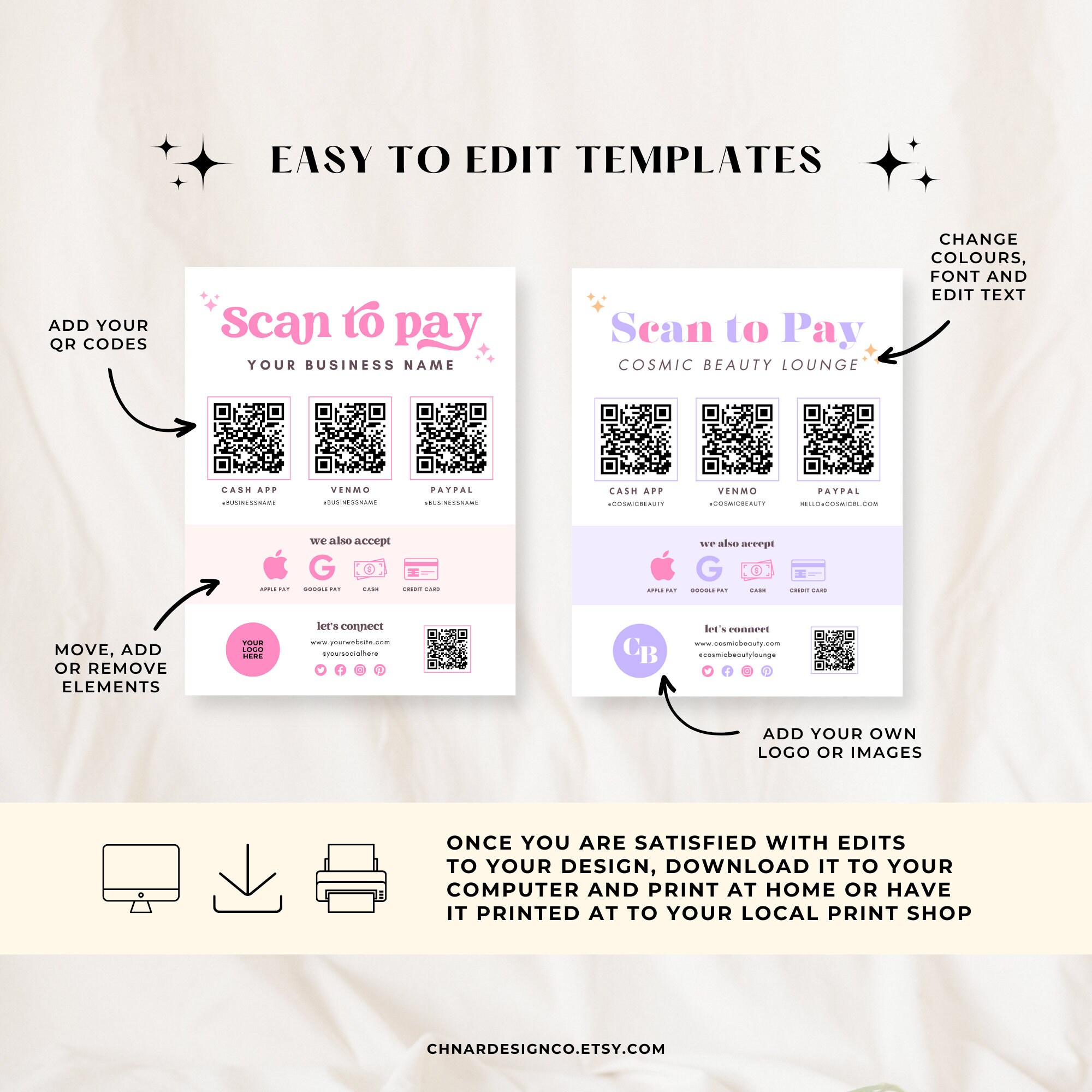 Editable QR Code Sign for Hair Salon, Lash Artist, Scan to Pay Template ...