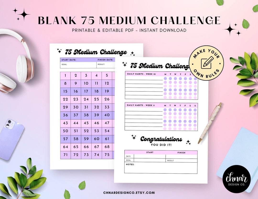 75 Medium Challenge Printable - Blank, Fillable Weight Loss Tracker ...