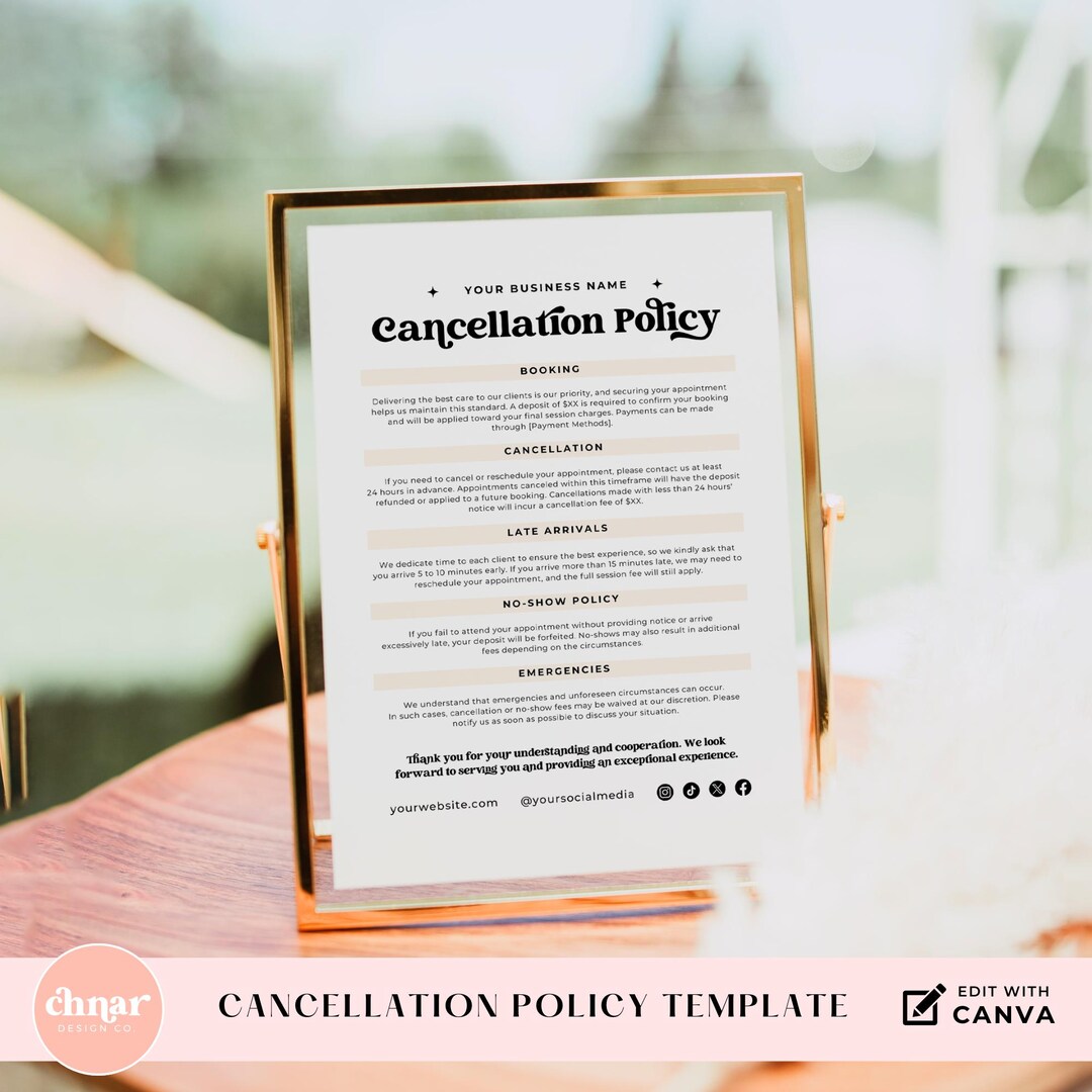 Salon Cancellation Policy Sign Template, Editable Small Business Forms ...