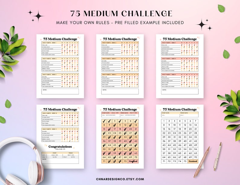 75 Medium Challenge Printable - Blank, Fillable Weight Loss Tracker ...