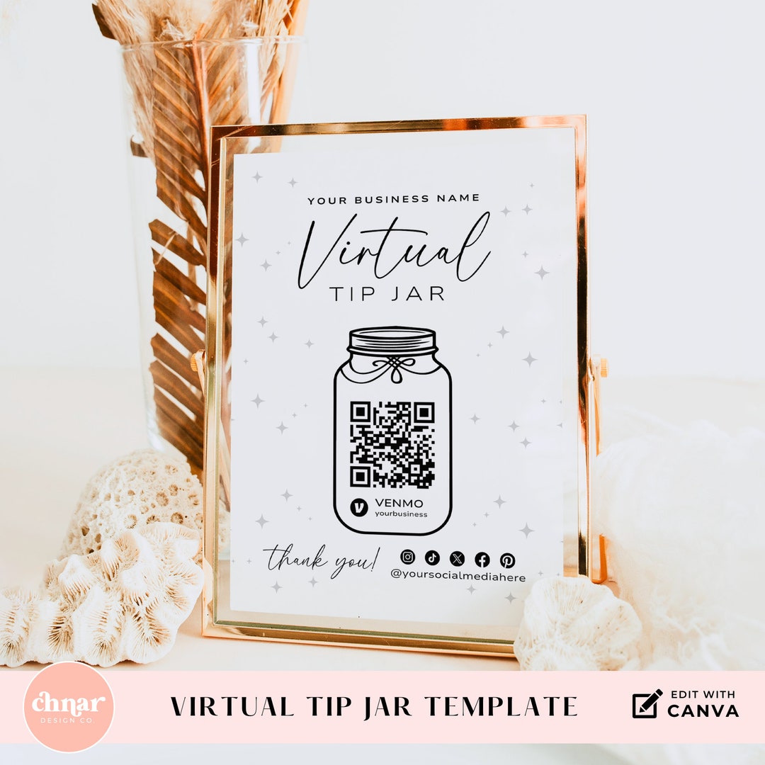 Tip Jar for A Bar, Virtual Tip Jar Canva Template, Editable QR Code Sign, Printable Minimalist ...