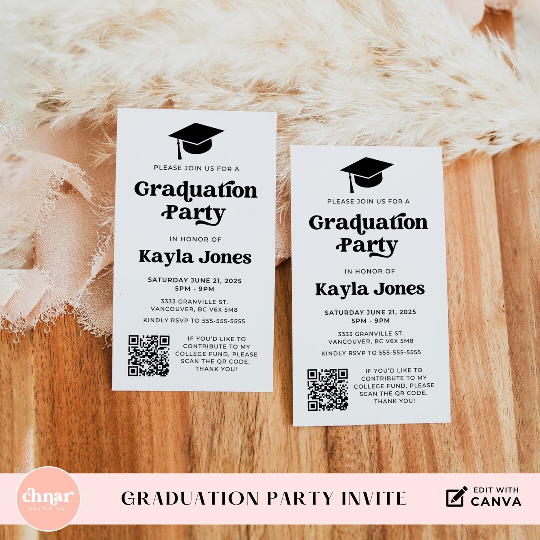 Grad Party Invite QR Code, Editable Canva Grad Party Insert, Printable ...
