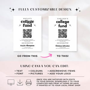 College Fund QR Code Template, Editable Graduation Gift Insert Card ...