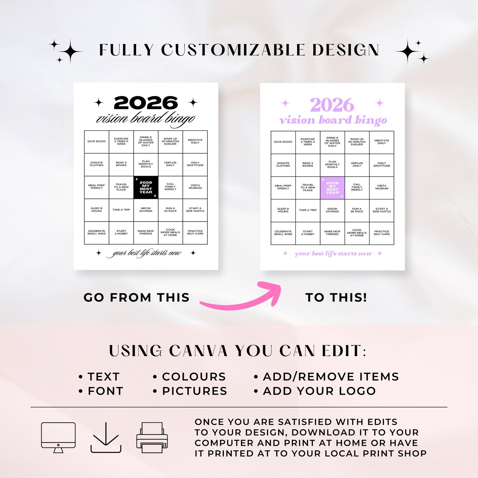 Vision Board Bingo Card, Printable 2026 New Years Goals Tracker, Vision ...