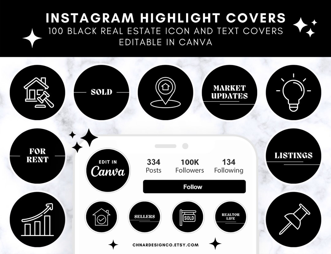 100 Black Real Estate Instagram Highlight Covers - Canva Real Estate ...