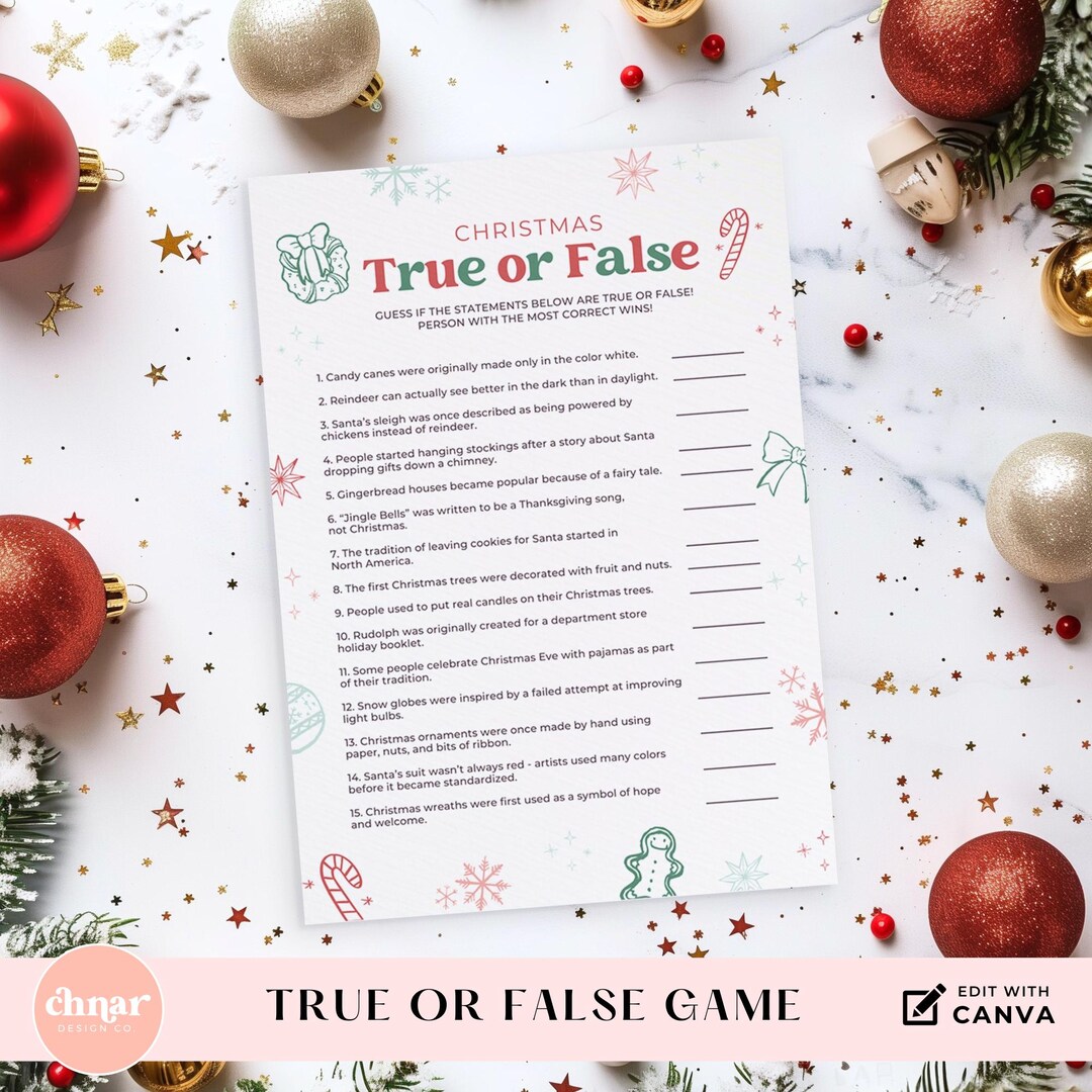 True or False Christmas Game, Printable Fact or Fiction Office Holiday ...